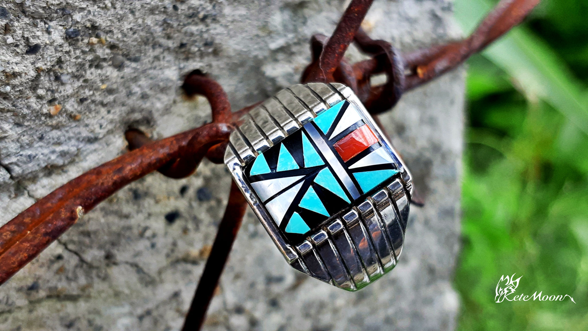 Sam Begay-Square Inlay Ring方形鑲嵌銀戒 - Mobile01