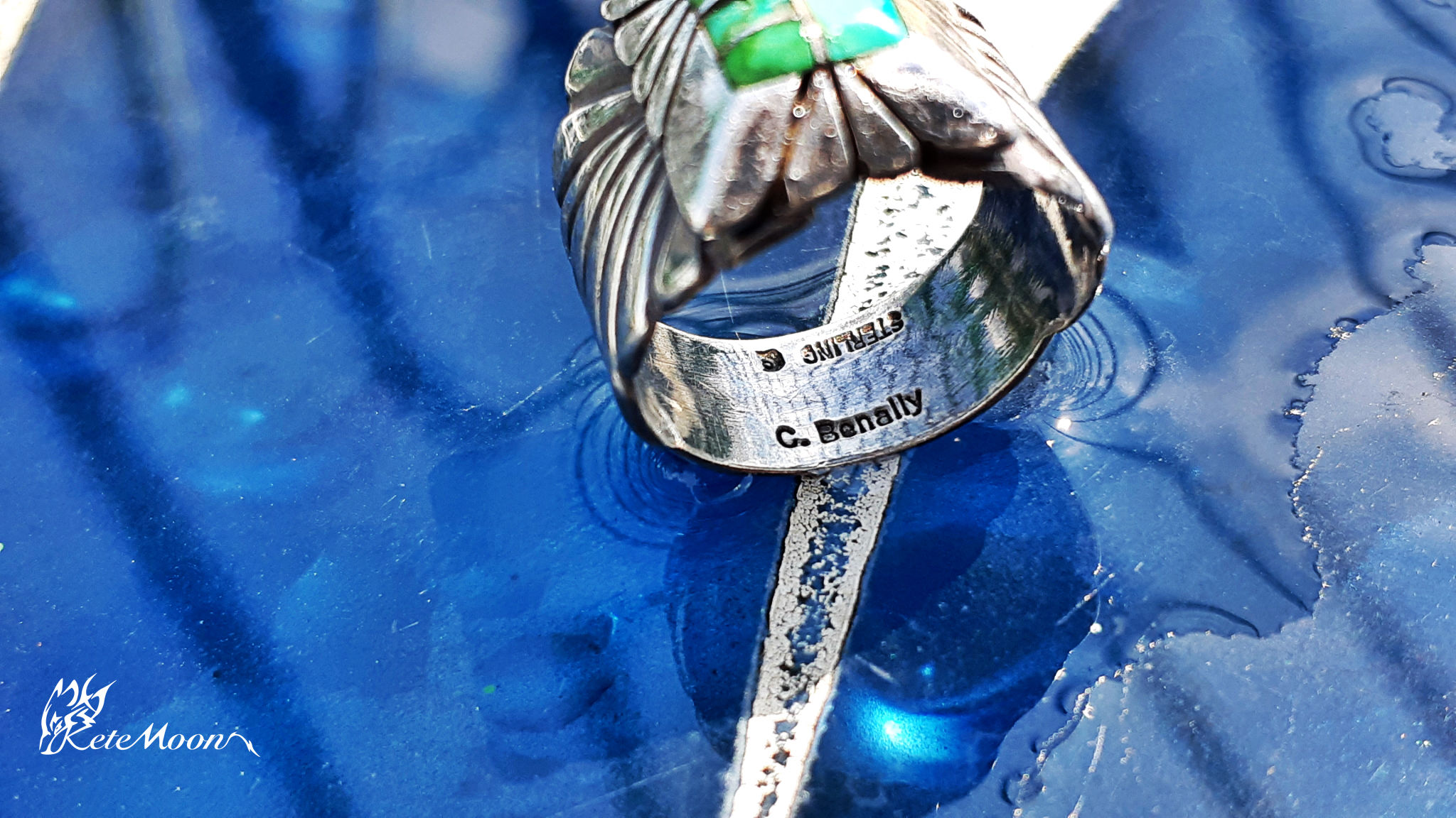 Chester Benally-Navajo綠松石鑲嵌銀戒 - Mobile01