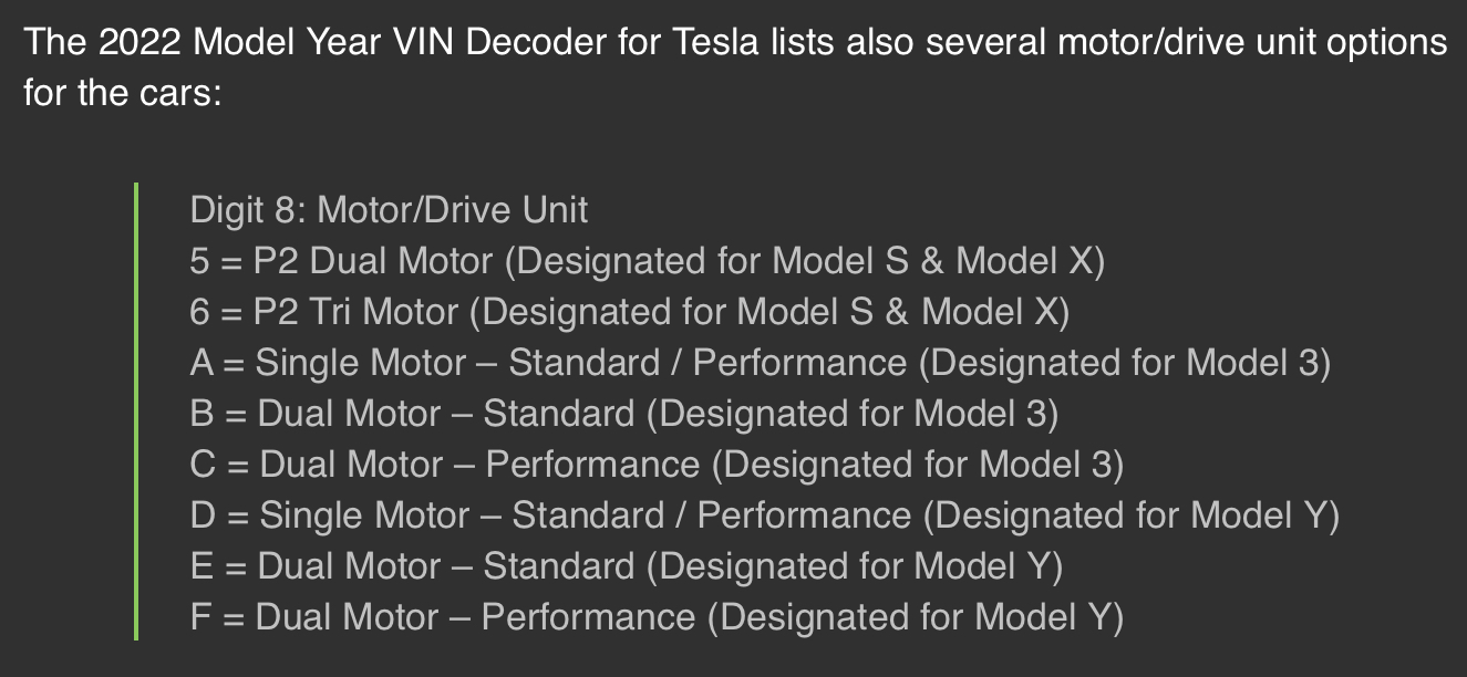 TESLA VIN碼自助查詢，更新 德國產 Tesla vin開頭, 動力單元對照表 - Mobile01