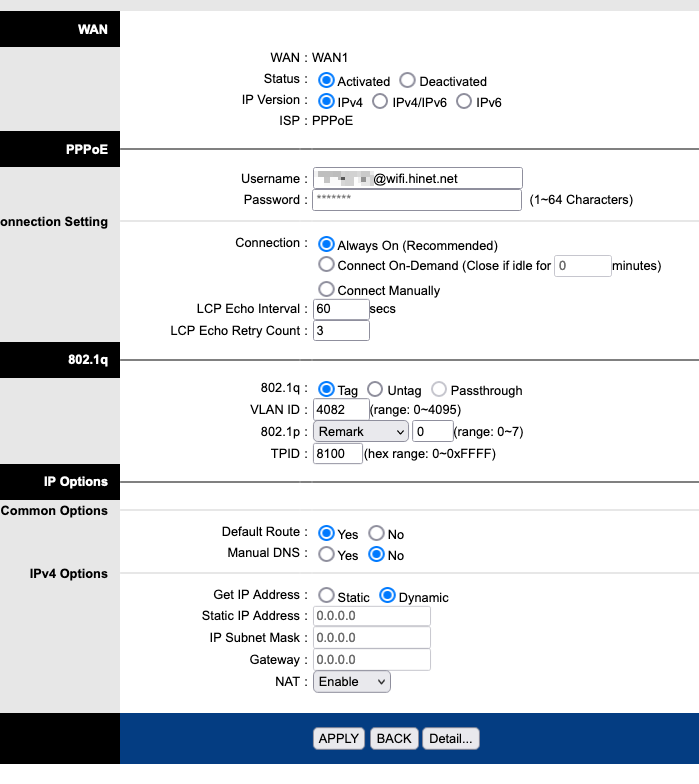 PPPOE settings for 7+1 IP on H660WM modem/router - Mobile01