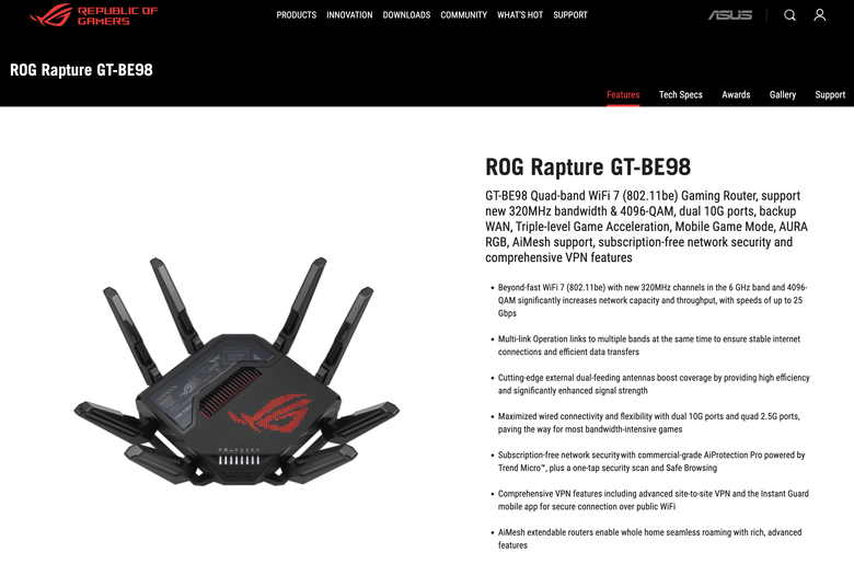 ASUS GT-BE98 Pro WiFi 7 路由器 ROG敗家之眼 速度完勝 - Mobile01